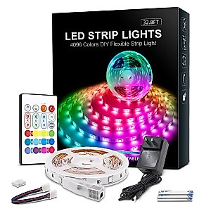RGB LED Strip Lights 32.8ft,4096 DIY Colors Rope Lights with Memory Function, Self-Adhesive Color Changing Light Strip with Remote, 30mins Timing Off LED Tape Light Kits for Home Decor