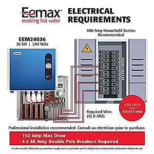 Eemax EEM24036 Electric Tankless Water Heater, 36Kw, Blue