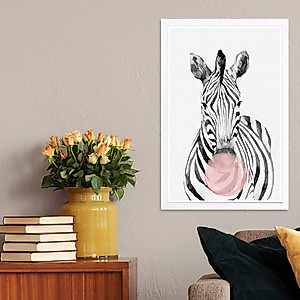 Wynwood Studio Animals Framed Wall Art Prints 'Zebra Bubblegum' Home Décor, 13" x 19", Black, Pink
