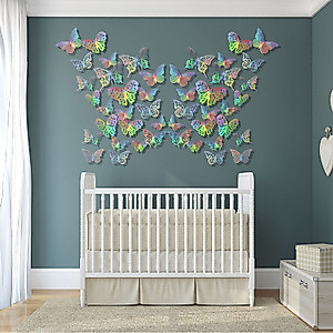 120 Pieces 5 Styles 3D Butterfly Birthday Party Decorations 3 Sizes Butterfly Wall Decals Sticker for Girls Baby Shower Weddings Themed Party (Holographic White)