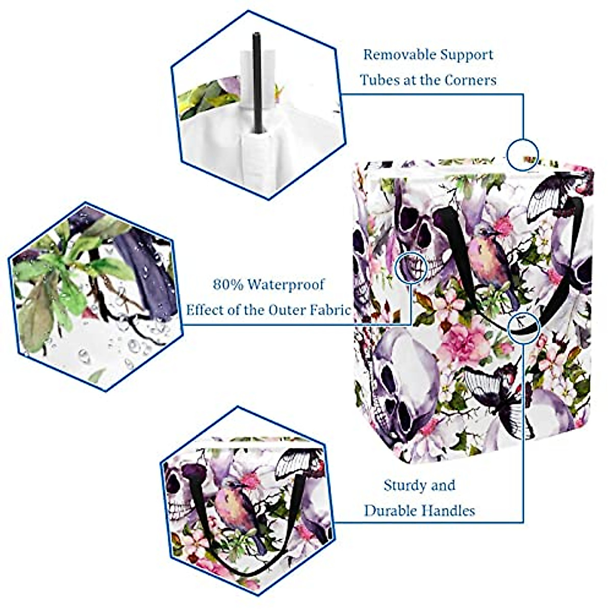 Skull Butterfly Laundry Basket Collapsible Storage bin with Handles for Hamper,Kids Room,Toy Storage