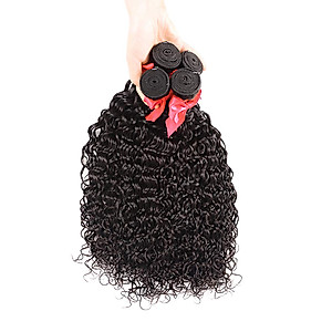 10A Water Wave Bundles with Closure (16 18 20 +14) Wet and Wavy Brazilian Virgin Human Hair 3 Bundles with 4x4 Lace Closure with Baby Hair Free Part 1B# Curly Wave Human Hair Extensions