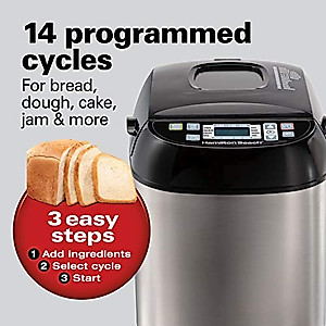 Hamilton Beach Digital Electric Bread Maker Machine Artisan and Gluten-Free, 2 lbs Capacity, 14 Settings, Black and Stainless Steel