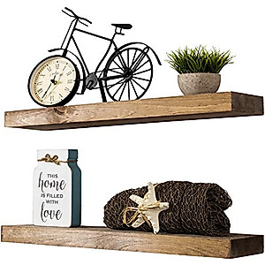 Imperative Décor Floating Wall Shelves Set of 2 - Functional & Rustic Wooden Shelve for Home Furnishing, Bathroom, Kitchen, & Farmhouse - USA Handmade (Light Walnut, 24 Inch Long x 5.5 Inch)