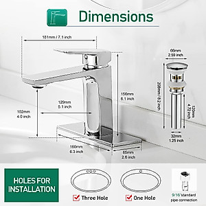 VOTON Chrome Bathroom Faucet Single Handle Bathroom Sink Faucet Lavatory Vanity Faucet with Pop Up Drain & Deck Plate 1 or 3 Hole Bathroom Faucet