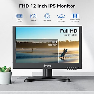 Eyoyo Small TV Monitor 12 inch Security Camera Monitor 1920x1080 IPS Computer Screen with HDMI VGA BNC AV USB Ports Metal Housing Mini LED Monitors Built in Speakers CCTV Monitors for Home Office