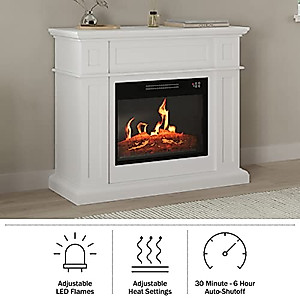 Electric Fireplace with Mantel - Freestanding Heater with Remote Control, Adjustable LED Flames and Faux Logs - Living Room Decor by Northwest (White)