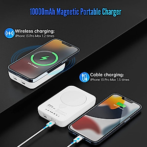 ZEROLEMON Magnetic Power Bank with Watch Charger, 10,000mAh MagJuice 3 in 1 Mag-Safe Battery Pack, 20W USB C Portable Wireless Charger, Compatible with Apple Watch, iPhone 12/13/14/15 Pro Max – White