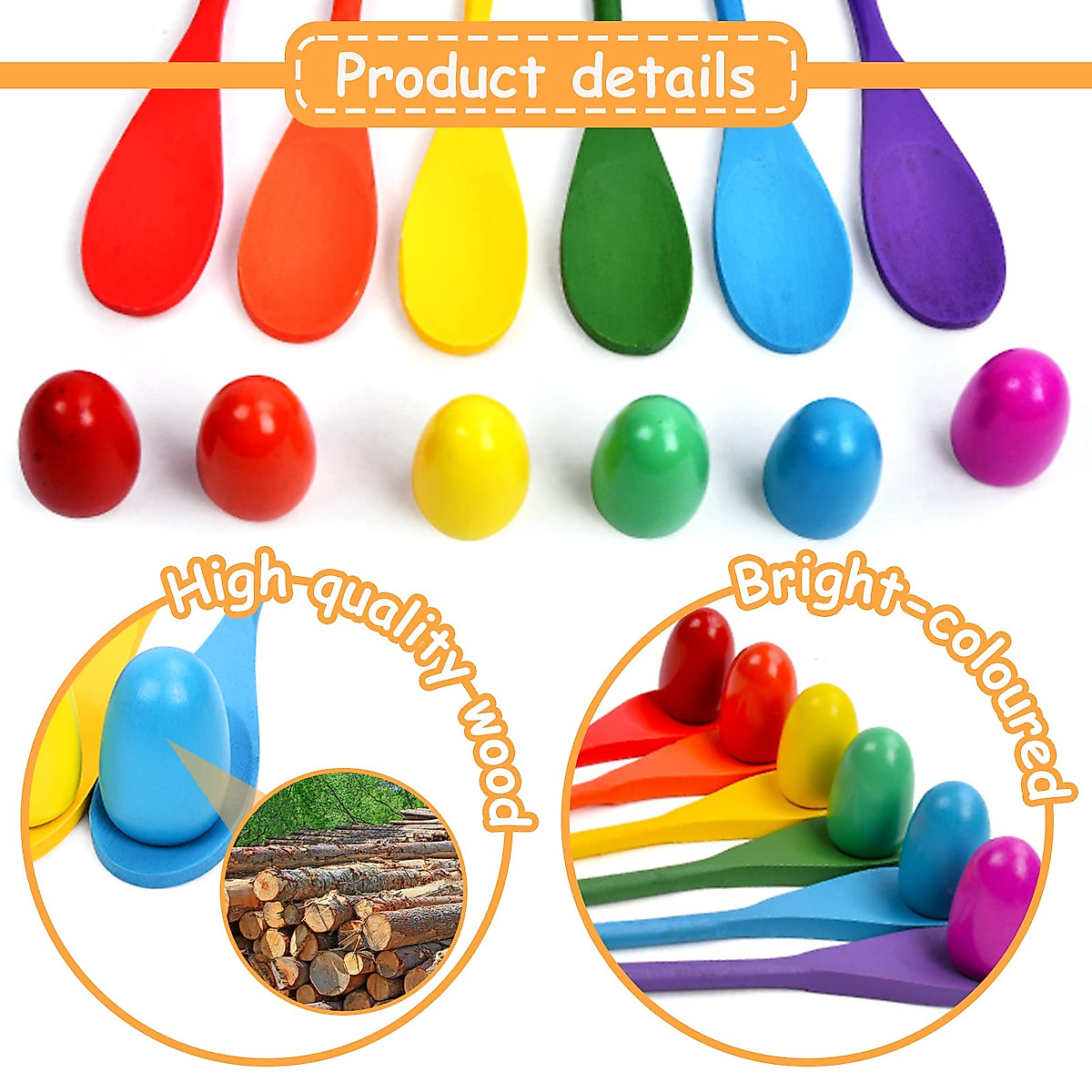 Jauoou Egg Spoon Race Game Sets, 6PCS Wooden Eggs and 6PCS Wooden Spoons Balance Game Relay Race Games for Kids Easter Eggs Hunt Game Indoor or Outdoor