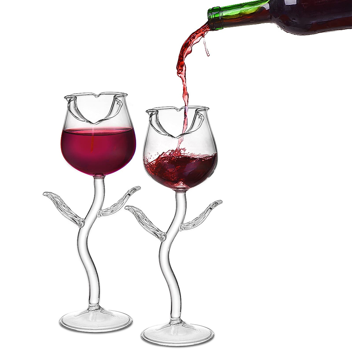 Mezchi Set of 4 Rose Cocktail Glass, Flower Red Wine Glass, Crystal Clear Rose Goblet Glasses, Stem Champagne Flutes Drinkware for Mother's Day Gift, Wedding, Party, Dinner, Birthday