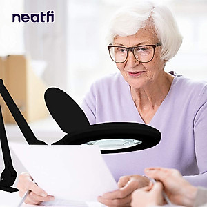 Neatfi Elite XL HD Bifocals Super LED Magnifying Lamp with Clamp, Glass Lens, 6500K, Glare-Free, Nonpolar Dimming (6 Inch Lens, Black)