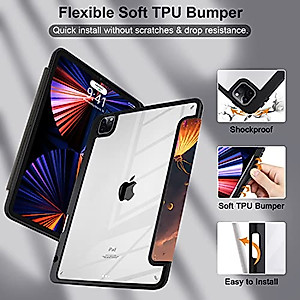 Batianda Case for iPad Pro 11-inch 2022 4th M2 Chip /2021 (3rd Generation) / iPad Pro 11" 2nd 2020 [Built-in Pencil Holder] Shockproof Cover with Clear Transparent Back Shell TPU Bumper, Cheshire Cat