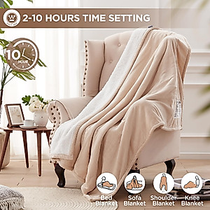Westinghouse Heated Throw Blanket, Soft Flannel to Sherpa Electric Throw with 6 Heating Levels, 2-10 Hours Time Settings, Fast Heating, Machine Washable 50x60 Inch, Ivory