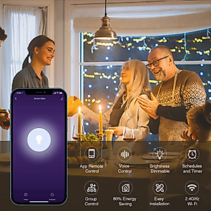 Smart Bulb, Wi-Fi Light Bulb That Compatible with Alexa and Google Home, LED Warm White Dimmable 2700K Light Bulb, A19 E26 800 Lumens, 75w Equivalent, 2.4GHz Wi-Fi Only, 4 Pack