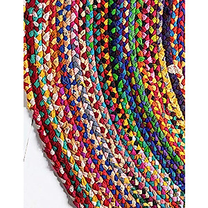 Unique Loom Braided Chindi Collection Area Rug - Layer (3' 3" Round, Multi/ Blue)