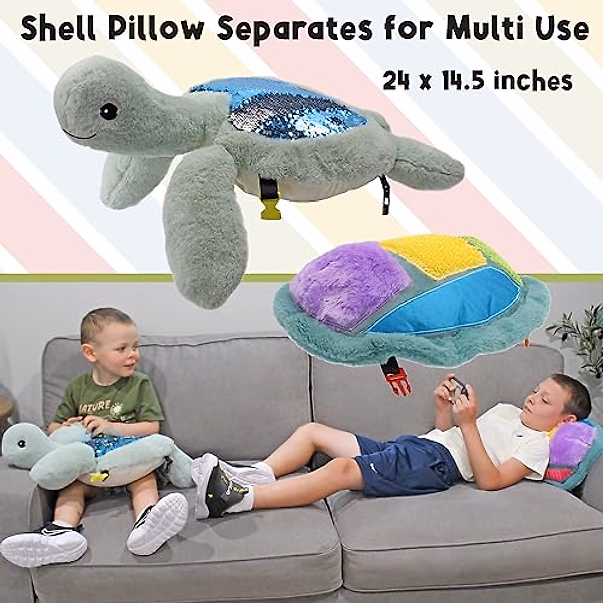 MEAVIA Weighted Sensory Lap Pad Sea Turtle Plush, Stuffed Turtle Toy with Detachable Lap Pillow, FEELix Collection