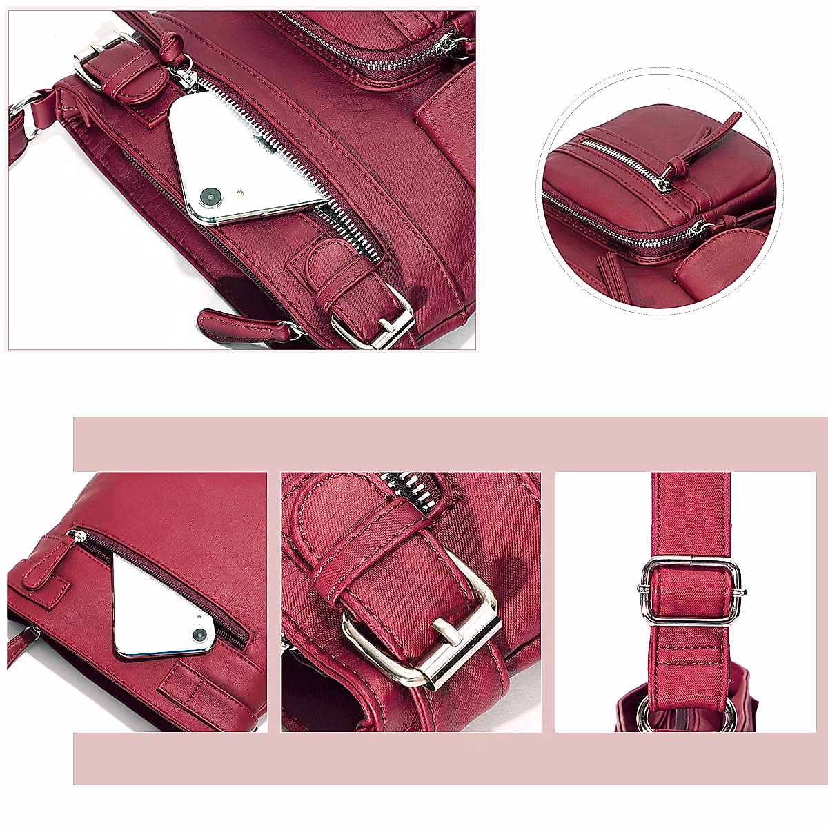 Angel Kiss, Soft Leather Crossbody Purse and Handbags Wallet Cute Small Crossover Bags with Pockets for Girl or Women Red, Medium