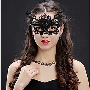 DNHCLL Women Masquerade Mask Lace Masks Prom Ball Bar Masquerade Halloween Costume Party Decor(Crown Style)