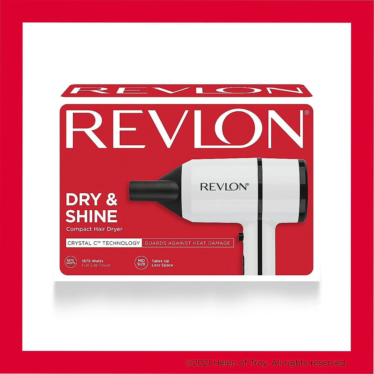 REVLON Crystal C + Ceramic Compact Hair Dryer | 1875W Blow Dryer with Crystal C Technology for Shiny Long-Lasting Shine and Less Frizz | Lightweight (White/Black)