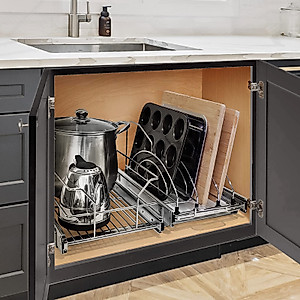 Atposh Pull Out Cabinet Organizer, Heavy Duty Single Wire Basket Pull Out Cabinet Sliding Drawer Organizer for Kitchen Base Cabinets, Chrome Finish 11" W x 21" D