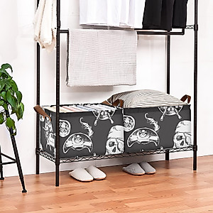 PDZRMY Open Storage Bin Pirate Skull Black Large Foldable Storage Box Storage Basket Organizer Bins with Leather Handles for Shelf Closet Bedroom Living Room Office Home 1 Pack