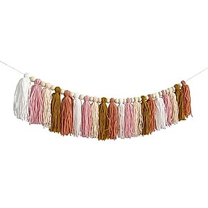 Rainbow Tassel Garland with Wood Bead Tassel Garland Banner for Classroom Bedroom Boho Tassel Garland Rainbow Garland Hanging Wall Decoration Colorful Room Decor (Style C)