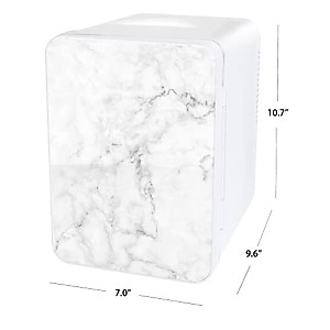 PERSONAL CHILLER Portable Mini Fridge Cooler and Warmer, 4 Liter Capacity Chills Six 12 oz Cans, Snacks, and Skincare Products, 100% Freon-Free, Marble Door