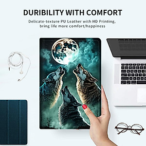 Case for Microsoft Surface Pro 7 Plus/Pro 7/Pro 6/Pro 5/Pro 4/Pro LTE 12.3 Inch PU Leather Slim Multiple Angles Stand Smart Cover with Auto Wake/Sleep, Cool Wolves Howling at The Moon