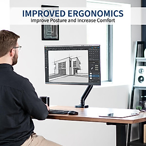 VIVO Single Monitor Height Adjustable Counterbalance Pneumatic Arm Desk Mount Stand, Classic, Universal VESA Fits Screens up to 32 inches, STAND-V001O