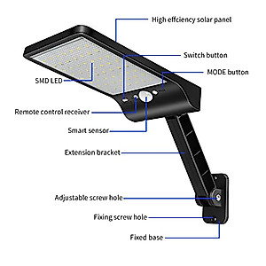 Aqonsie 56LED Remote Solar Flood Light, Outside Security Motion Sensor Lights with Remote, 3 Lighting Modes with Remote for Backyard Gutter Garage Shed 2 Pack