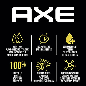 AXE Body Wash Black 4 Count 12h Refreshing Scent Cleanser Frozen Pear & Cedarwood Men's Body Wash with 100% Plant-Based Moisturizers 16 oz