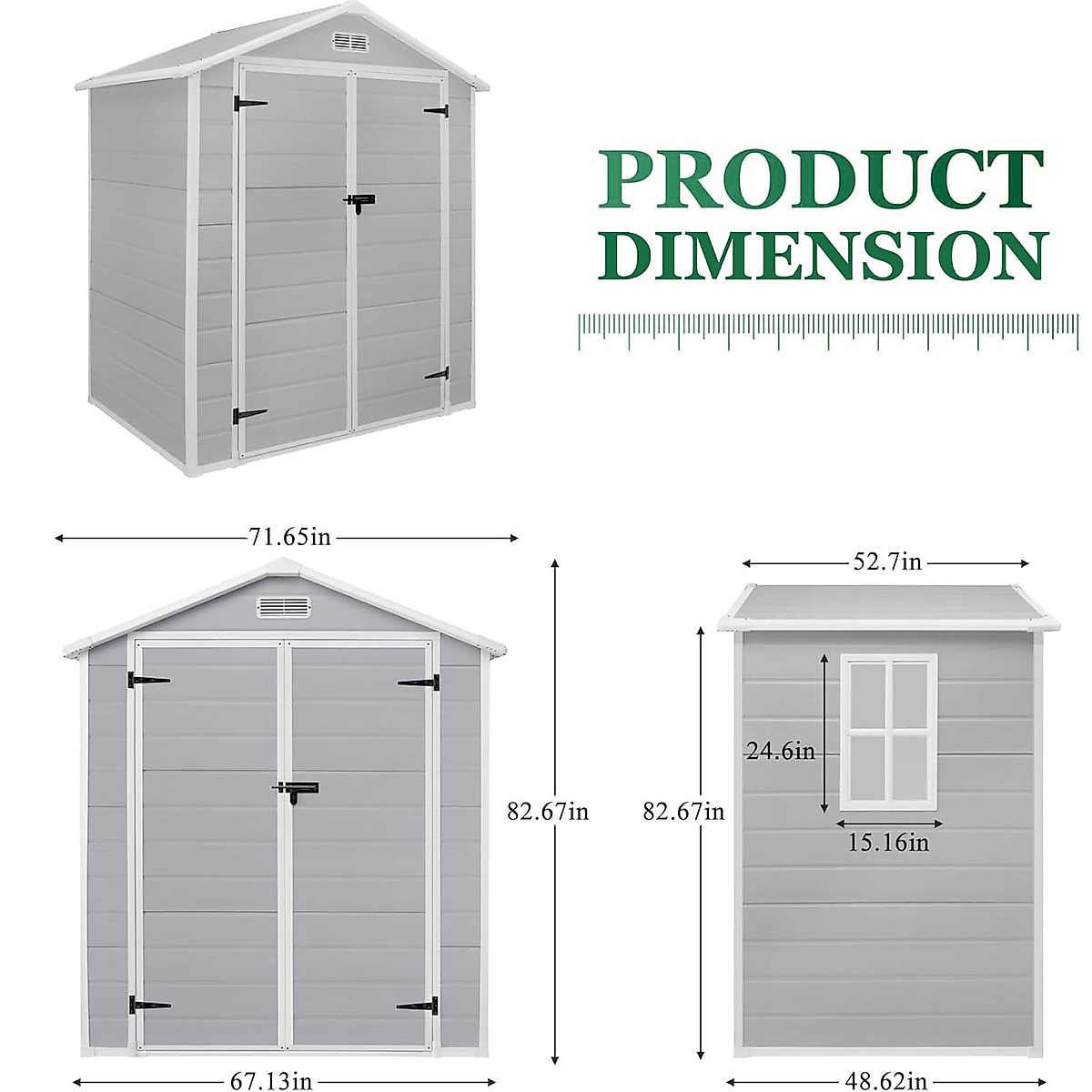 Outdoor Resin Storage Shed with Reinforced Floor, All Weather-Resistant, Plastic Shed for Storing Gardening Tools, Bicycles,Patio Furniture or Lawn Mower, Secure Door Lock (Gray)