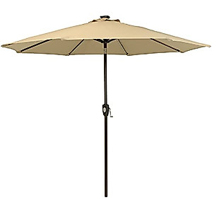 Sunnydaze 9-Foot Sunbrella Tilting Patio Umbrella with Solar LED Light Bars - Beige