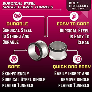bodyjewellery unique gauges for ear pretty single flared tunnel 5 8 15mm Surgical Steel Flare Tunnel Plug black oring AIAI Stretching 2Pcs