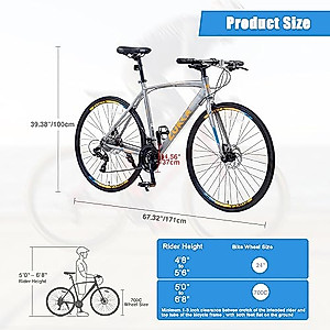 deenkk 700C Hybrid Road Bike 24 Speeds, Double Disc Brakes, Aluminum Alloy Lightweight Frame, City Commuter Bike for Men/Women，Grey