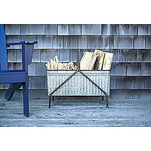 Farmhouse Galvanized Metal Storage Bucket on Stand with Handle, Distressed Silver