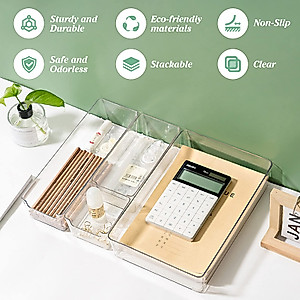 Homzing 4PCS Clear Kitchen Drawer Organizer Set, Silverware Drawer Organizer, Non-Slip Drawer Organizer Trays Dividers for Kitchen Utensils, Bathroom, Bedroom, Office, Makeup Storage