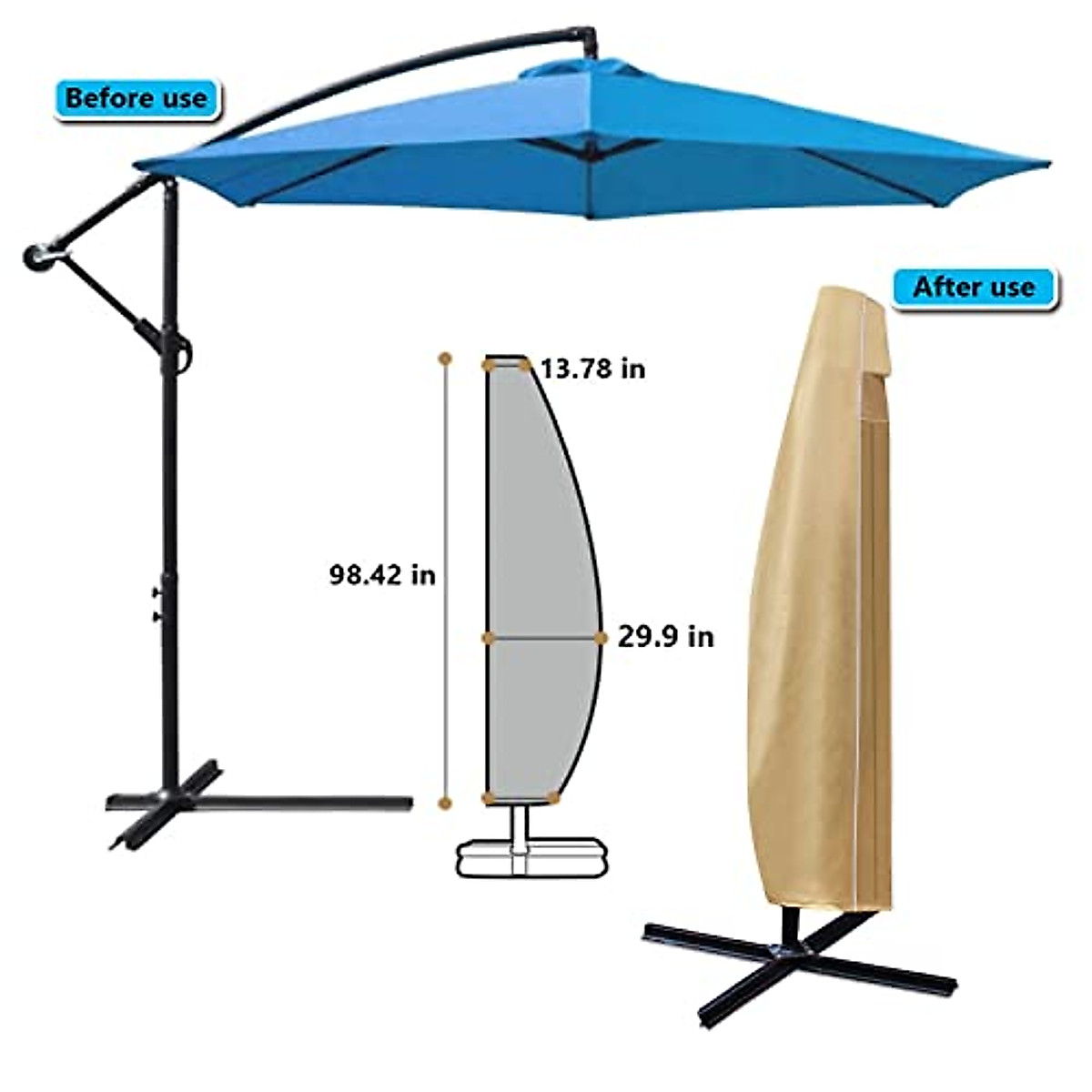 GERYMU Umbrella Covers for Outdoor Umbrellas Patio Umbrella Cover Large Cantilever Umbrella Covers 600D Waterproof and Dustproof Patio Umbrella Cover for 7-11 Feet Offset Outdoor Umbrellas Khaki
