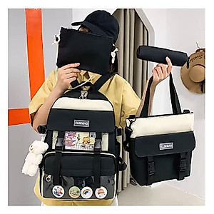 MOJIDUO Kawaii Backpack 4Pcs Set with cute plush Pendants & Badge,High capacity School Bag Cute Aesthetic Backpack