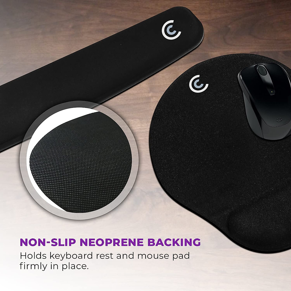 4pc Premium Wrist Rests for Keyboard and Mouse Pad Set - Memory Foam Cushion, Black - Ergonomic Wrists Hand Arm Rest Support for Laptop Computer Desk and Gaming - Carpal Tunnel Syndrome Relief