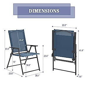 VICLLAX 2 Pieces Patio Folding Chairs, Outdoor Portable Dining Chairs for Lawn Garden and Porch, Dark Blue(Edge-Binding)