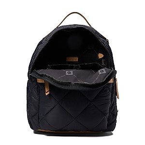 Anne Klein Quilted Nylon Backpack, Black/Warm Sand/Black-White Webbing