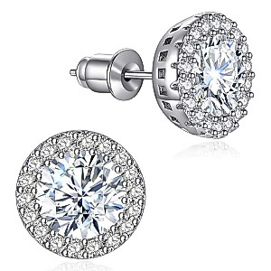 Stud Earrings White Round Earrings for Women Fashion Cubic Zirconia Halo Earrings for Women Men