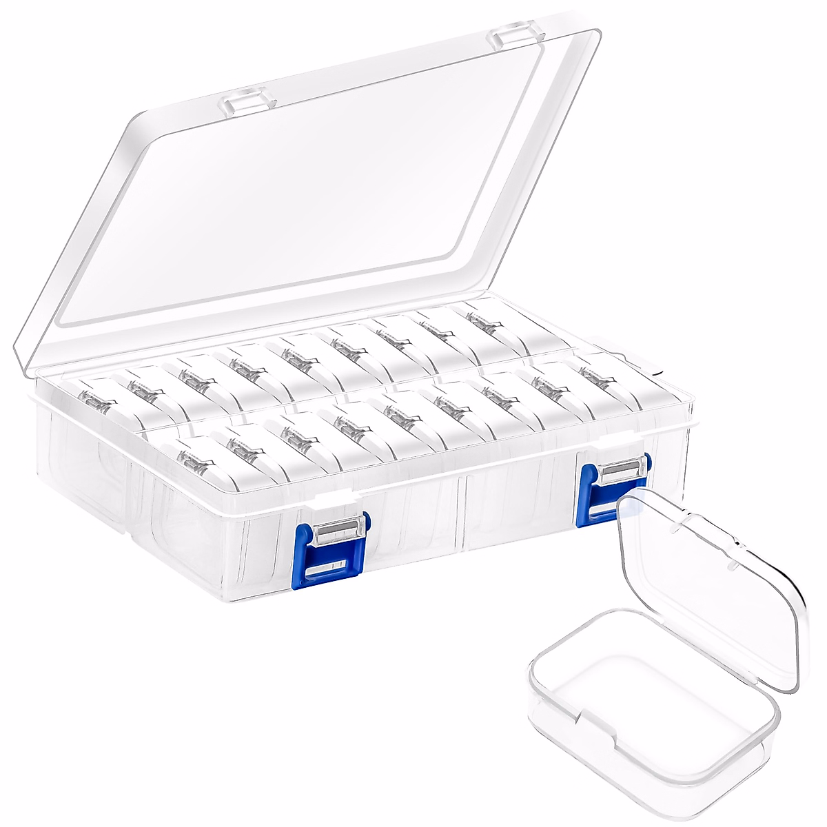 Gagee Bead Organizer Box, 19 Pieces Small Storage Containers,Mini Clear Cute Bead Storage organizer with Lids and Rectangle Clear Craft Supply Case