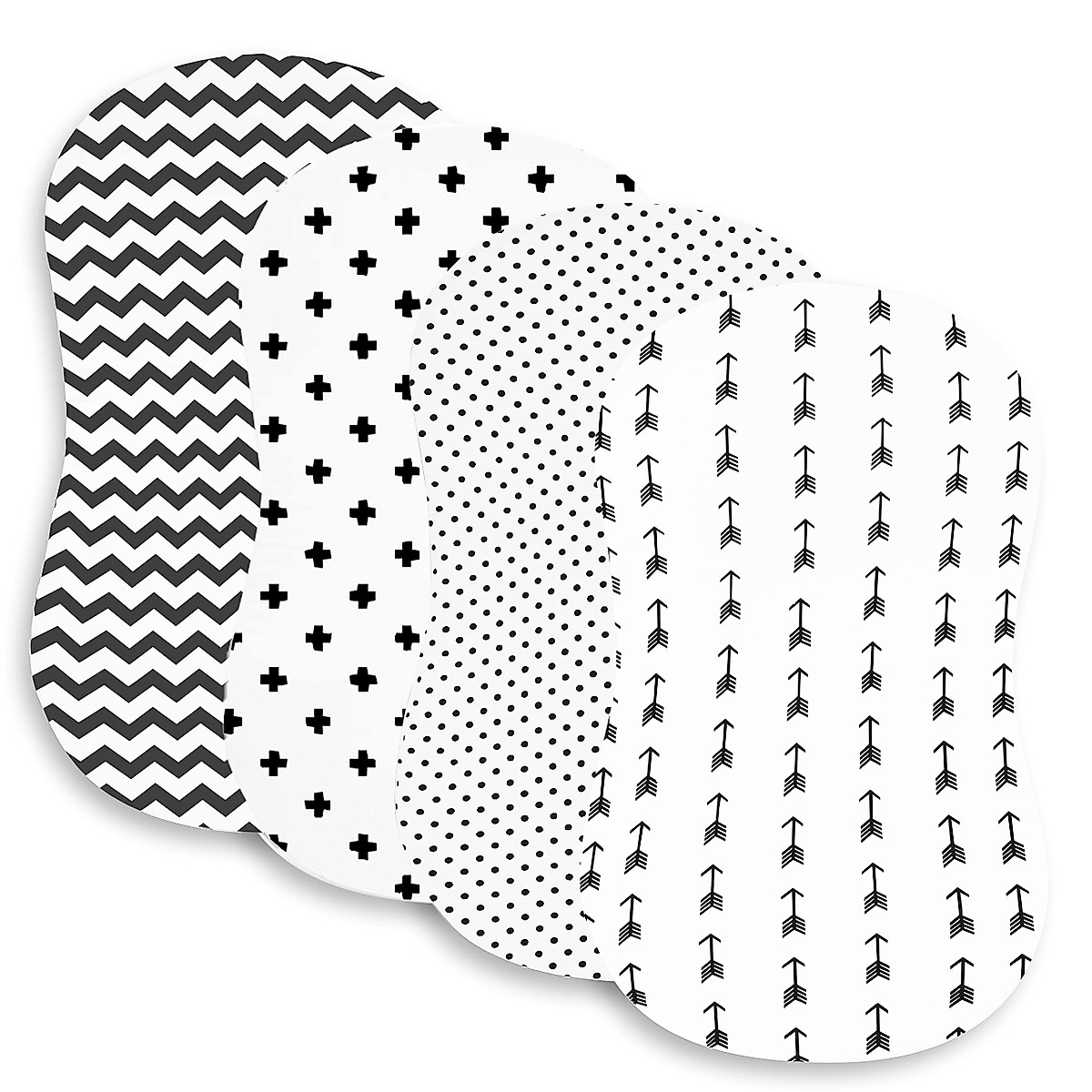 Bassinet Bed Sheets – Bassinet Fitted Sheets 4 Pack – 100% Jersey Knit Cotton Cradle Sheets – Bassinet Bedding for Standard Size Oval or Rectangular Bassinet Pads – Bassinet Sheet for Boy & Girl