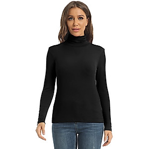 Women's Long Sleeve Turtleneck Tops Lightweight Slim Base Layer Shirt Black XX-Large