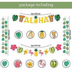 Hawaiian Aloha Party Decorations - Gold Glittery Aloha Banner for Hawaii Tropical Luau Themed Party Supplies