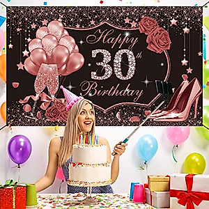 Ufocusmi 30th Birthday Decorations for Women, Rose Gold Happy 30th Birthday Backdrop Banner, Cheers to 30 Years Party Supplies for Her, Dirty 30 Birthday Photography Background 6x3.6 ft