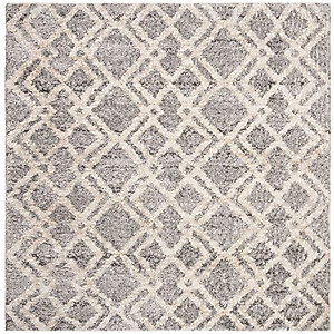 SAFAVIEH Berber Shag Collection Area Rug - 6'7" Square, Grey & Cream, Moroccan Design, Non-Shedding & Easy Care, 1.2-inch Thick Ideal for High Traffic Areas in Living Room, Bedroom (BER213G)