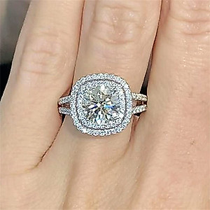 Fashion 925 Sterling Silver Womens Ring Shiny Full Diamond Princess Multilayer AAA Zircon Ring Two Row Dazzling Engagement Wedding Anniversary Ring Promise Cocktail Party Ring F065 (9)